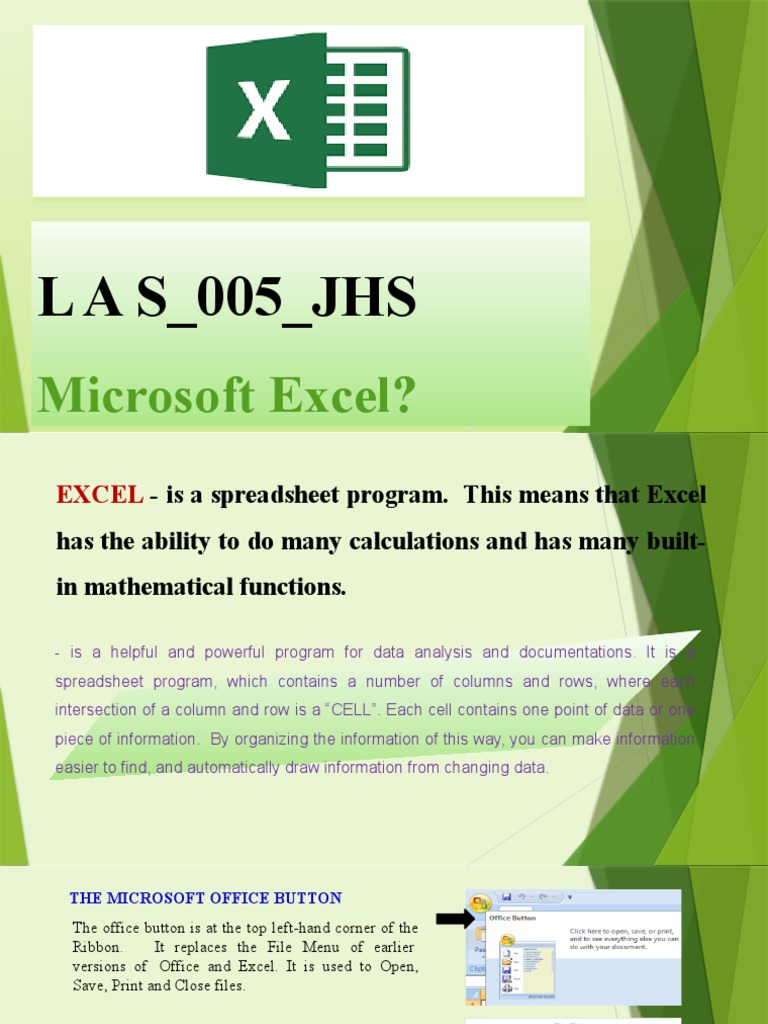 Las 01 Ms Excel Jhs 02 | PDF | Microsoft Excel | Window (Computing)