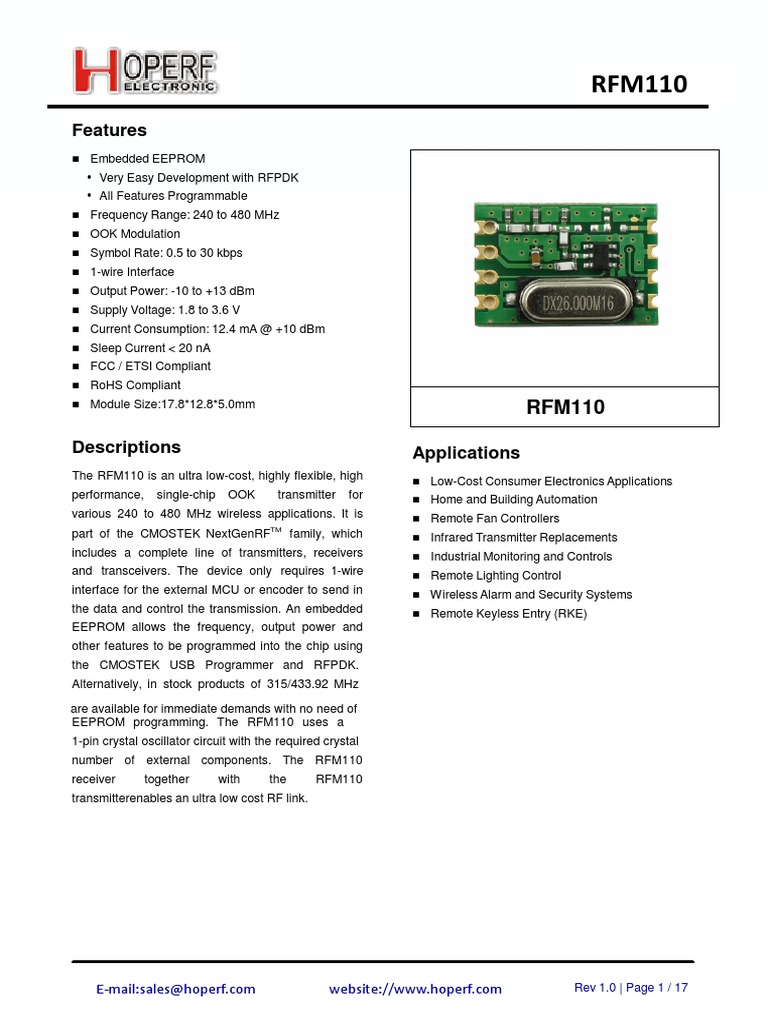 433mhz RF Modul Verici Datasheet 1 | Download Free PDF ...