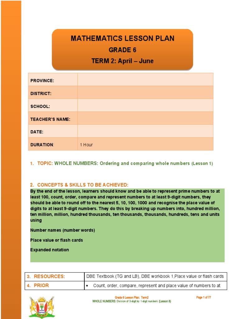 Maths Grade 6 Lesson Plans | Download Free PDF | Learning | Lesson Plan