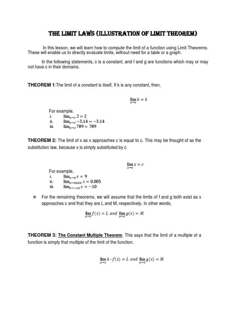 The Limit Laws | PDF | Function (Mathematics) | Mathematical Logic