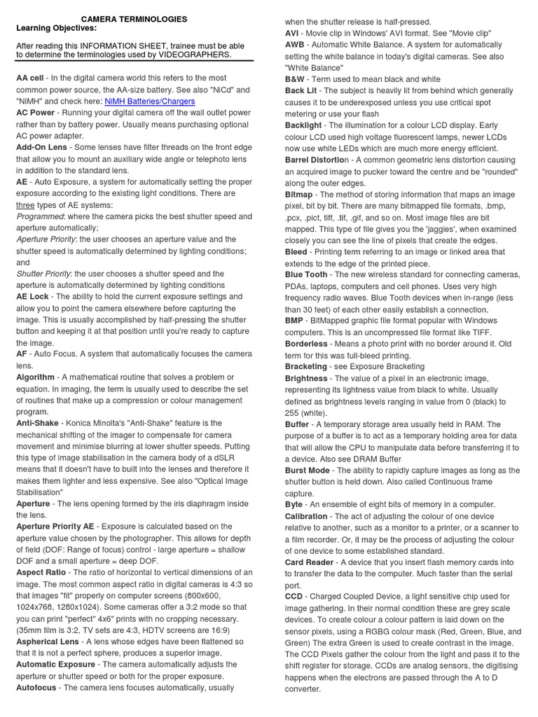 Camera Terminologies Reviewer | Download Free PDF | Camera | Digital Camera