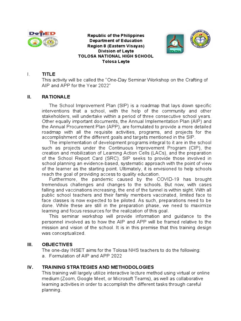 One-Day Seminar Workshop on Crafting the Annual Implementation Plan and Annual Procurement Plan ...