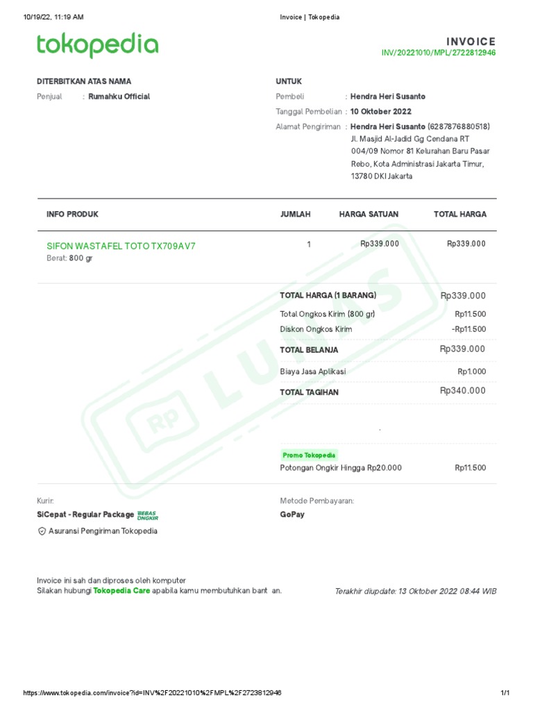 Invoice 2 - Tokopedia | PDF