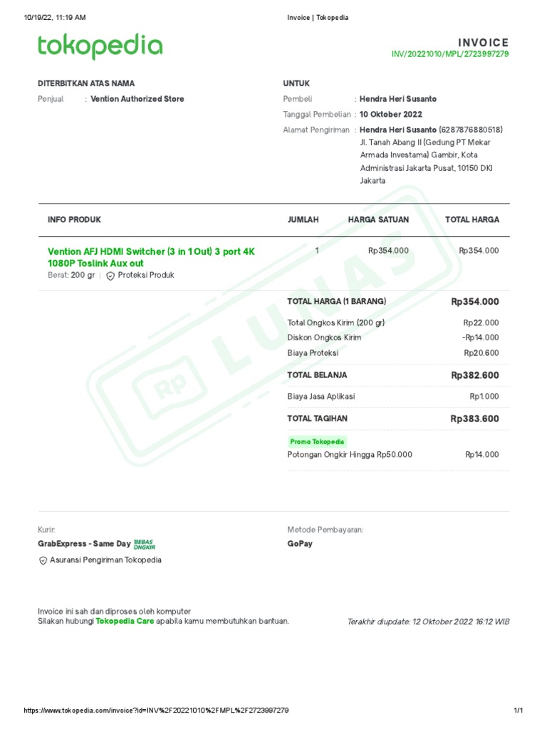 Invoice 3 - Tokopedia | PDF
