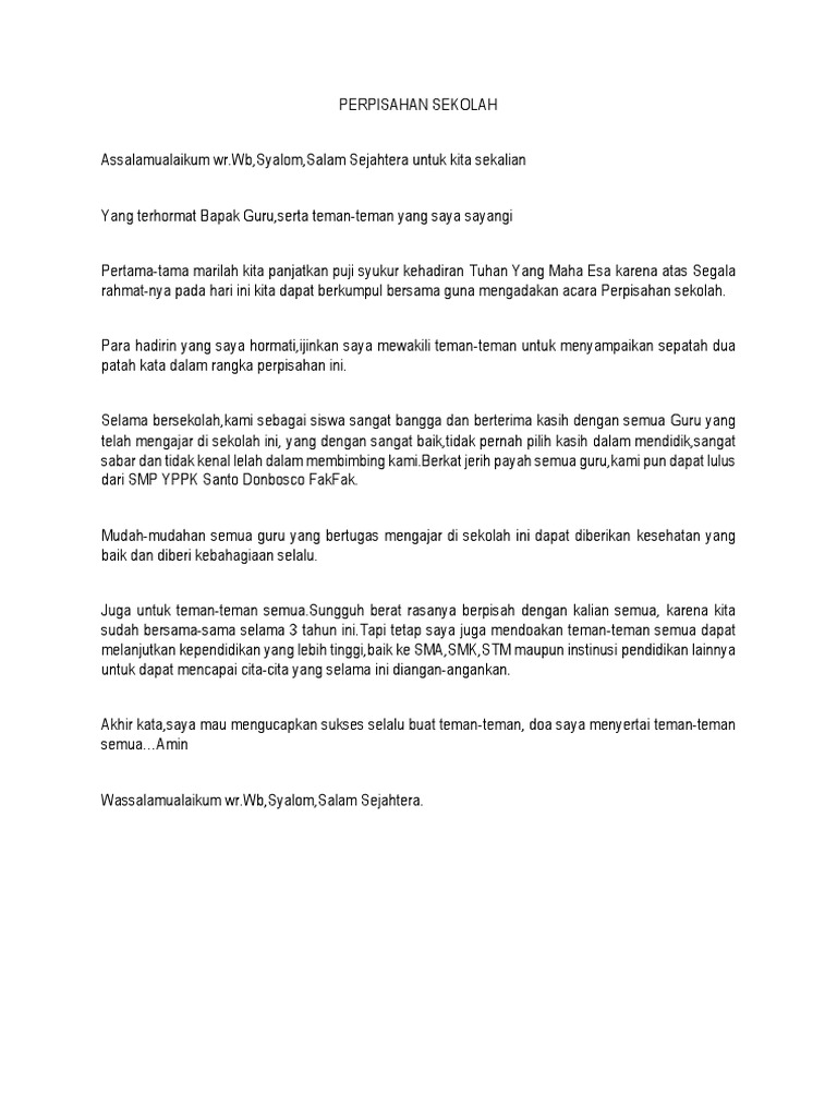 Pidato Perpisahan Sekolah | PDF | Karier & Perkembangan