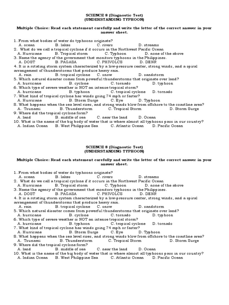 Diagnostic Test Typhoon | PDF | Tropical Cyclones | Eye (Cyclone)