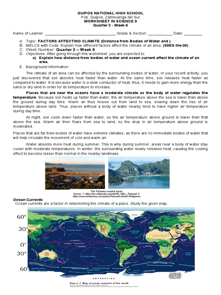 Science 9 Worksheet Week 6 | PDF | Oceans | Wound