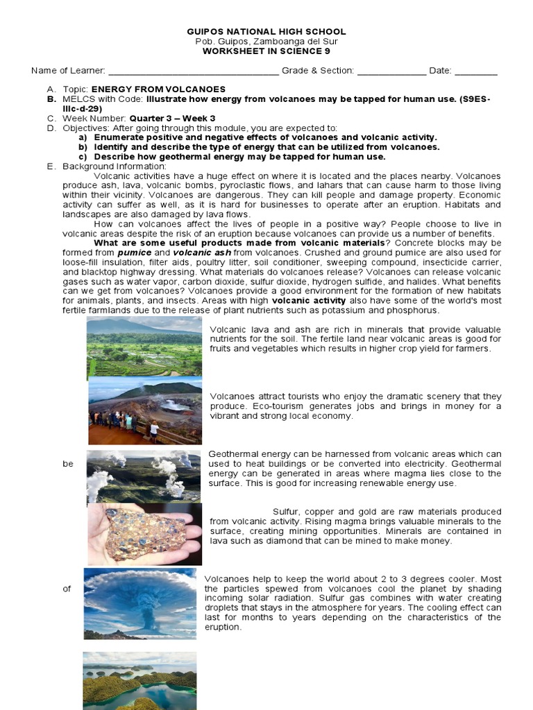 Science 9 Worksheet Week 3 | Download Free PDF | Geothermal Energy ...