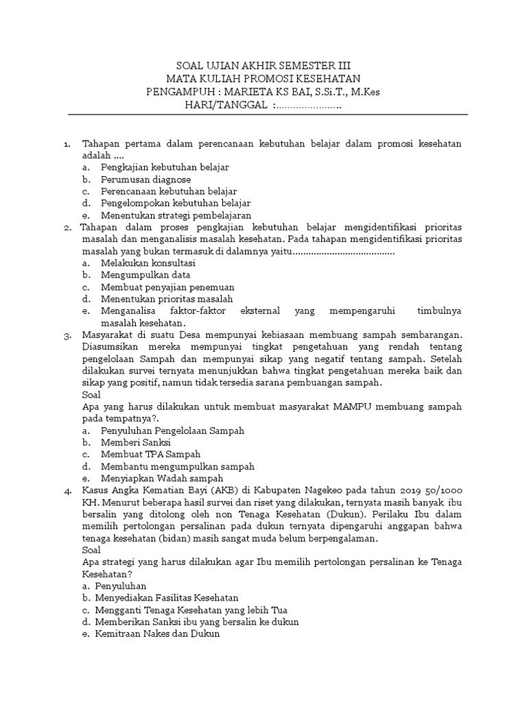 Soal Uas Iii Promkes 2022 Selvi | PDF