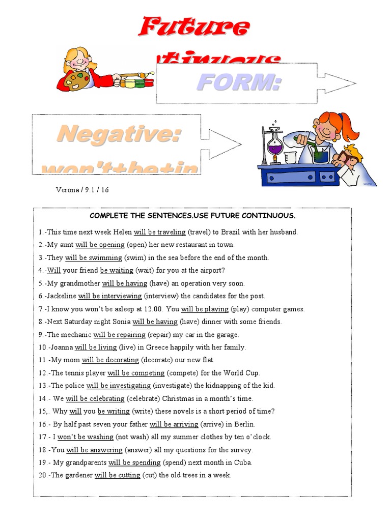 Future Continuous Tense Exercise | PDF