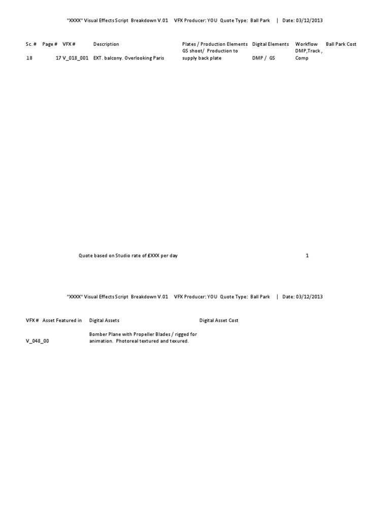 VFX - Script - Breakdown - Ballpark VFX Script Breakdown | PDF | Graphics | Computer Graphics