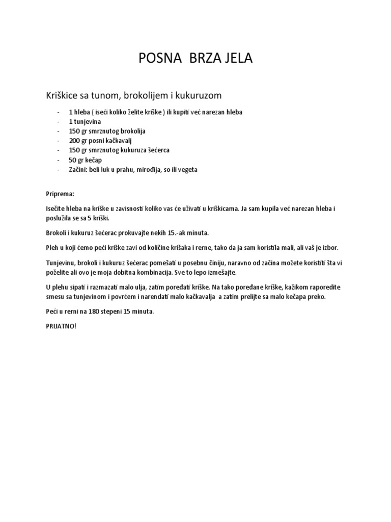 Posna Brza Jela | PDF