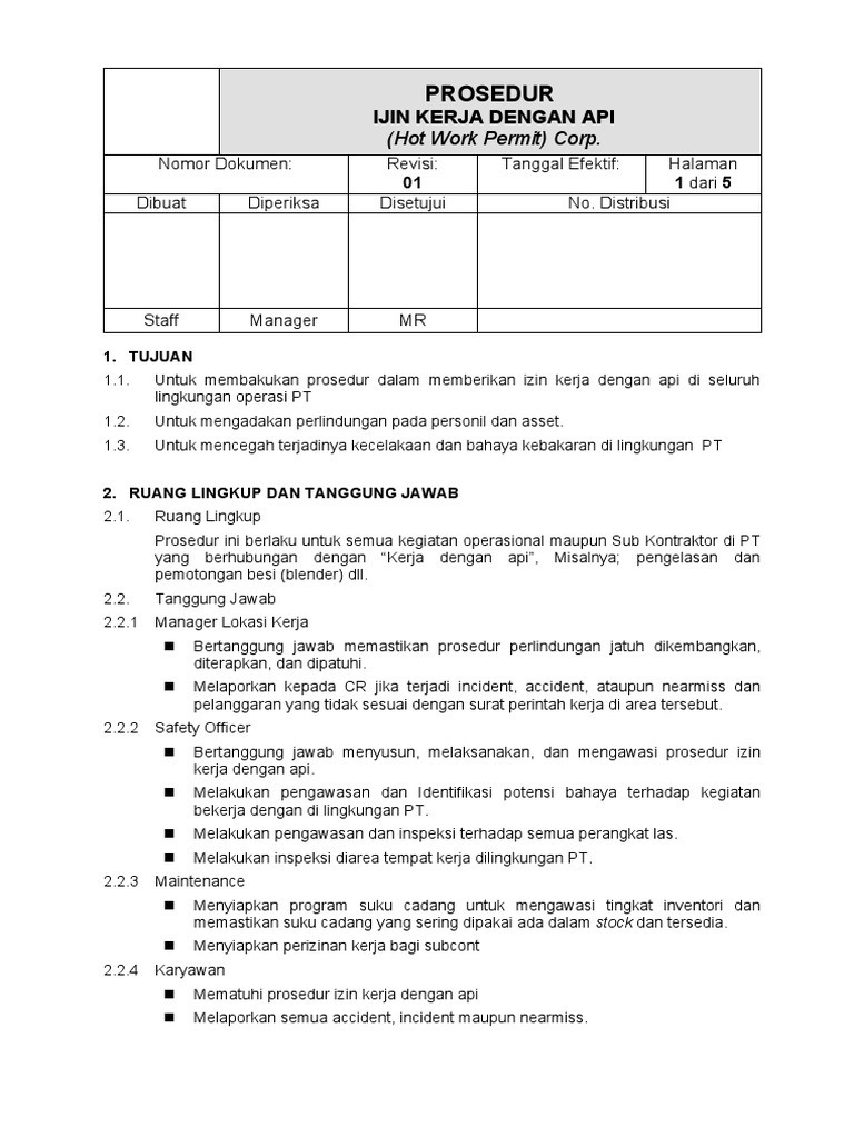 SOP 70 Ijin Kerja DGN Api (Hot Work Permit) | PDF