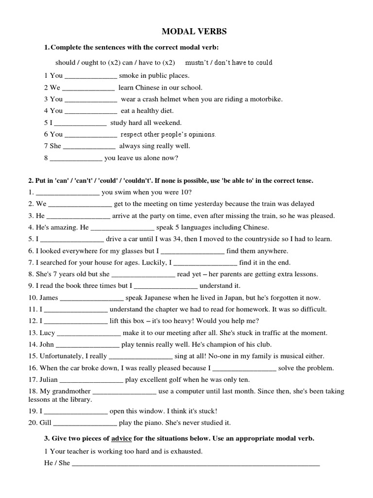 MODAL VERBS EXERCISES | PDF | Verb