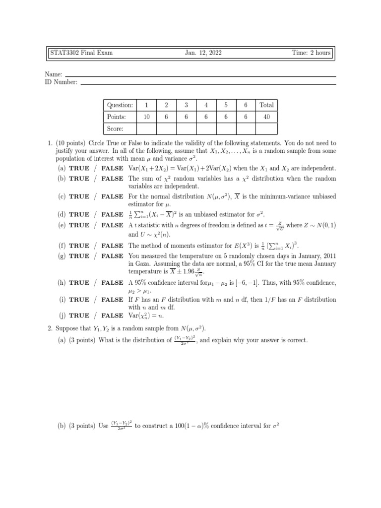 Final 2022 | PDF | Estimator | Bias Of An Estimator