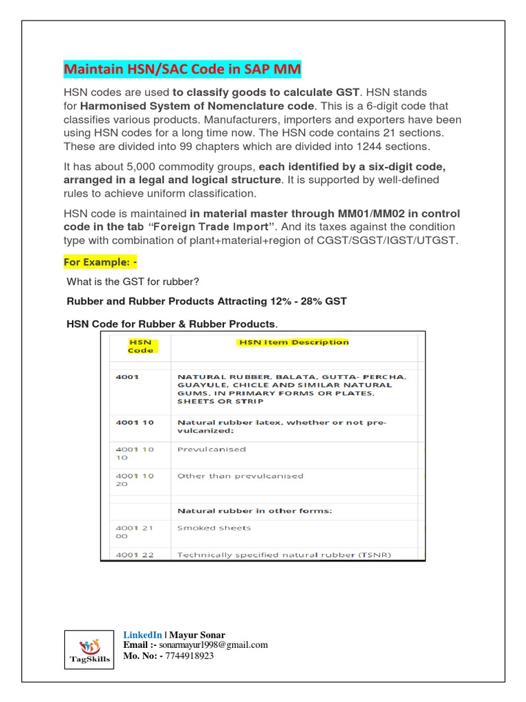Create & Maintain HSN - SAC Code in SAP MM | PDF | Economies