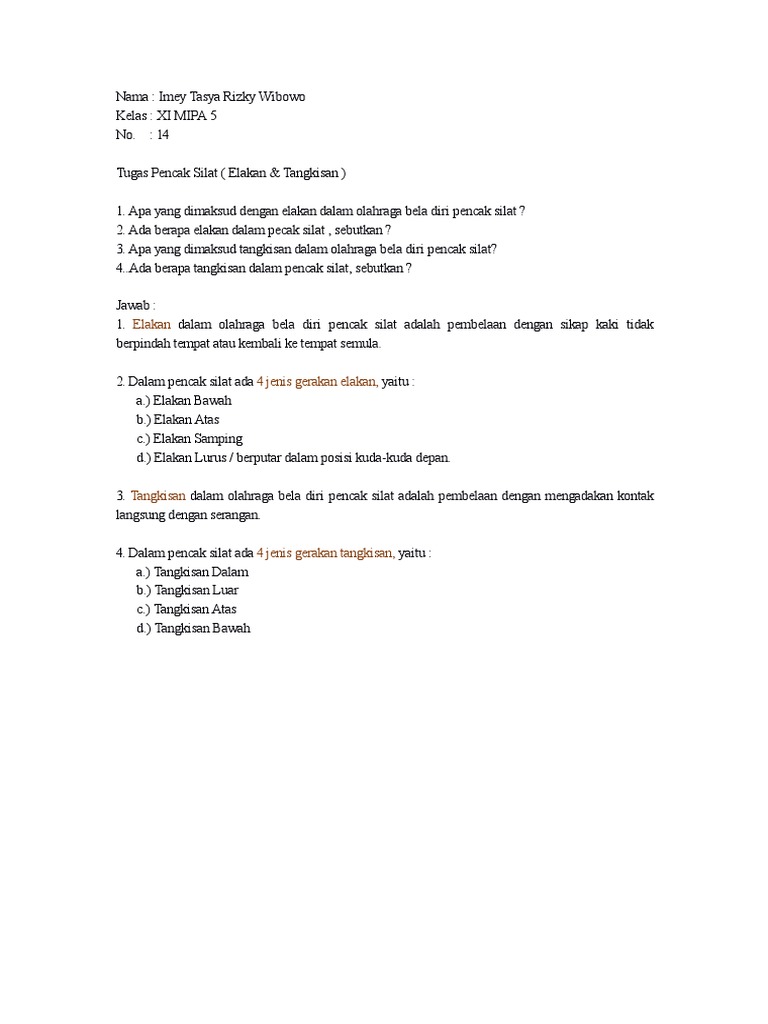 Pencak Silat (Elakan & Tangkisan) | PDF