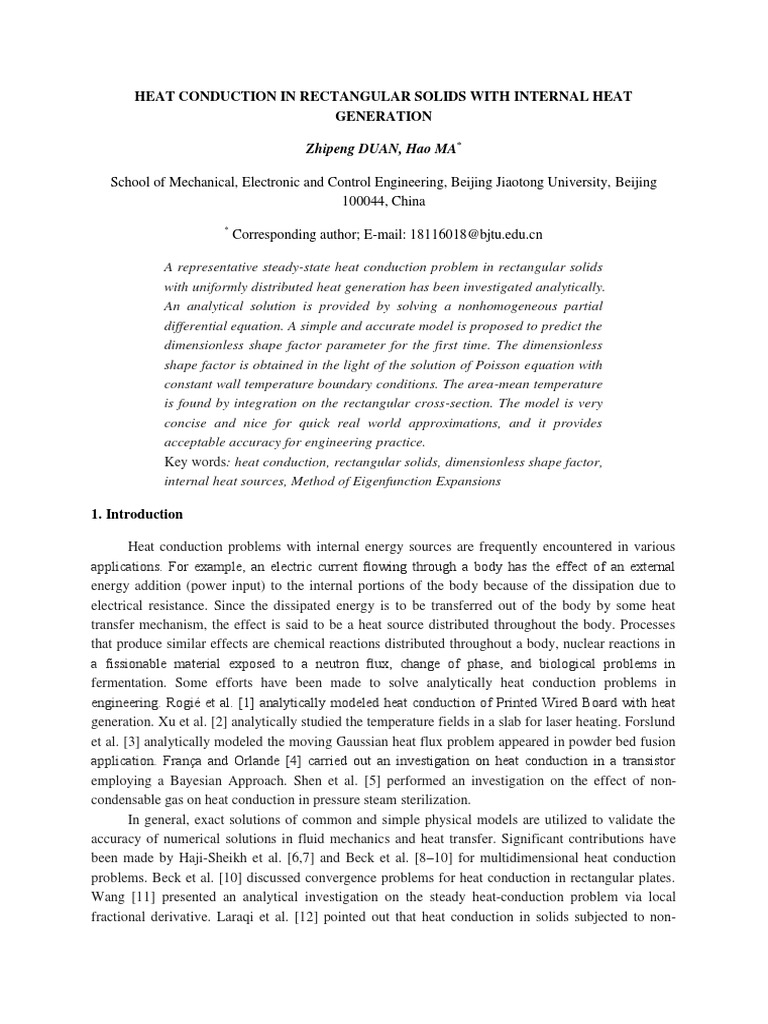 Heat Conduction In Rectangular Solids With Interna Pdf Thermal