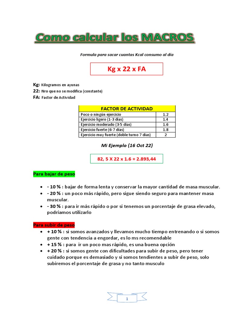 Como Calcular Los MACROS - DOS FORMULAS | Descargar gratis PDF ...