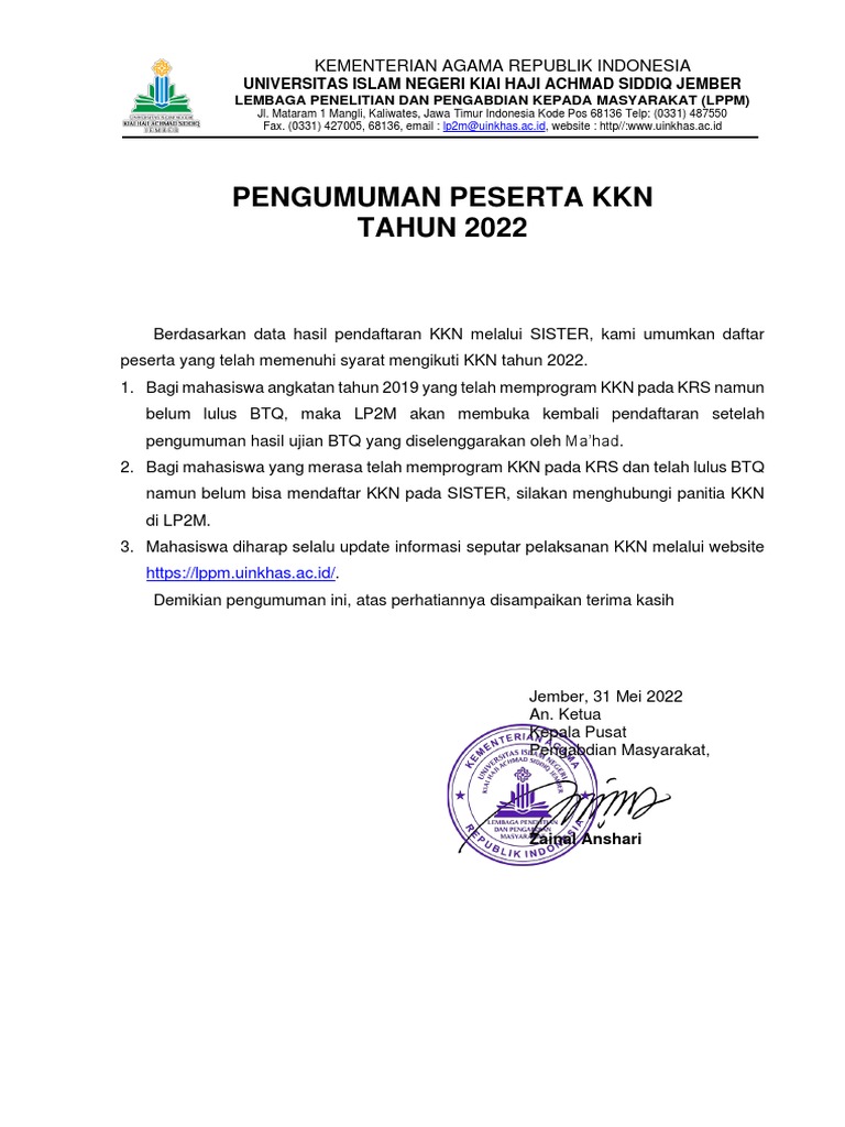 06 Pengumuman Peserta KKN | PDF