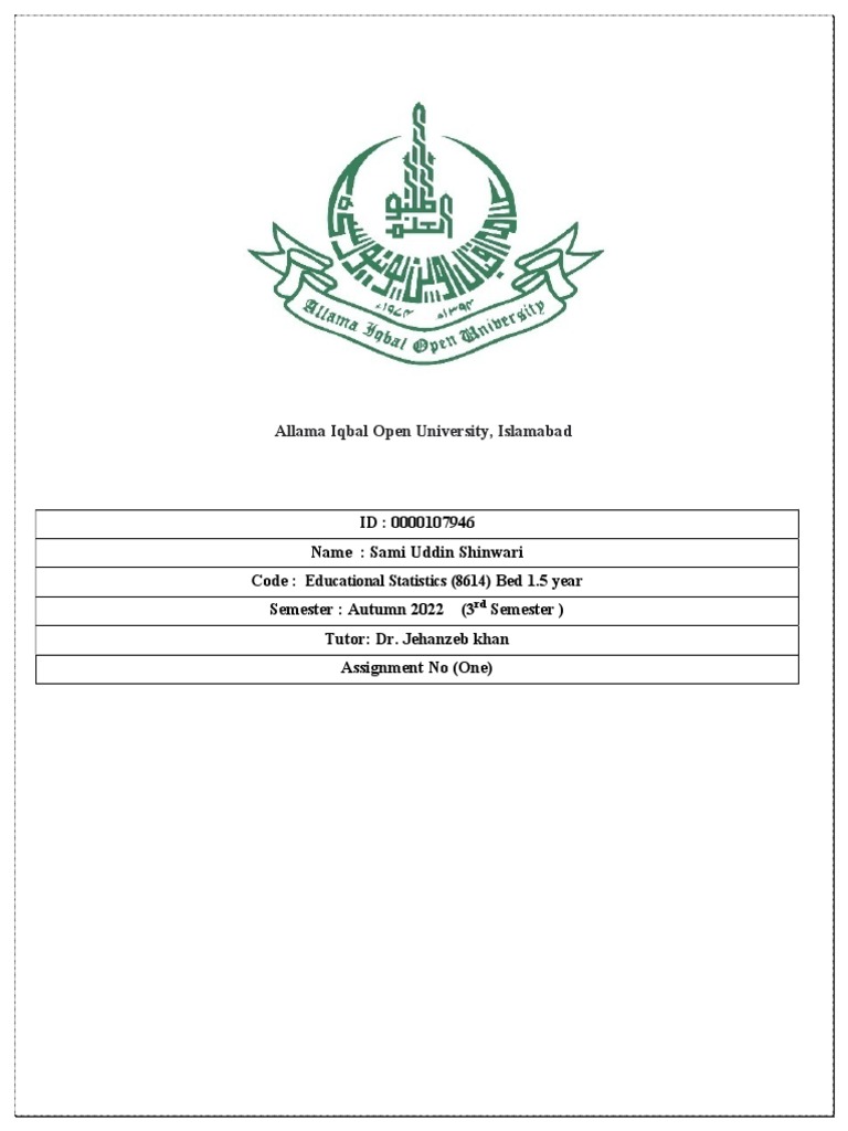 8614 - 01 Assignment Aiou | PDF | Level Of Measurement | Statistical Dispersion