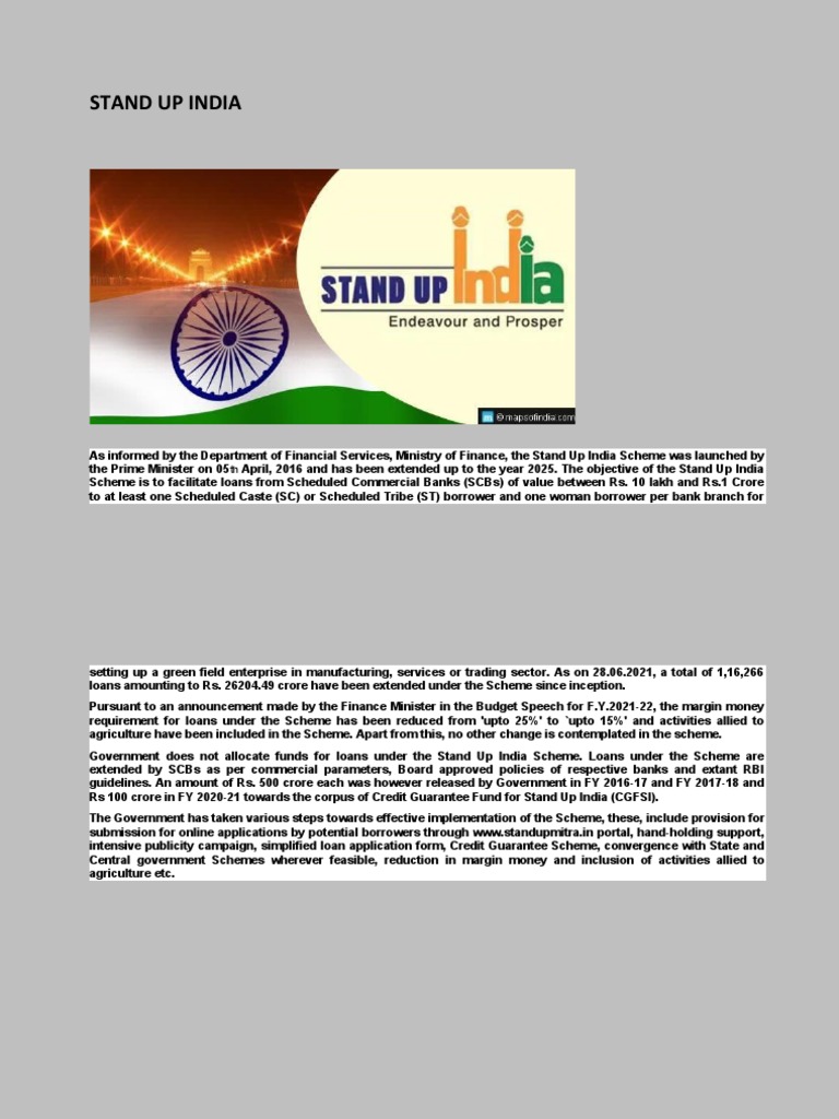Stand Up India Scheme Overview and Impact | PDF