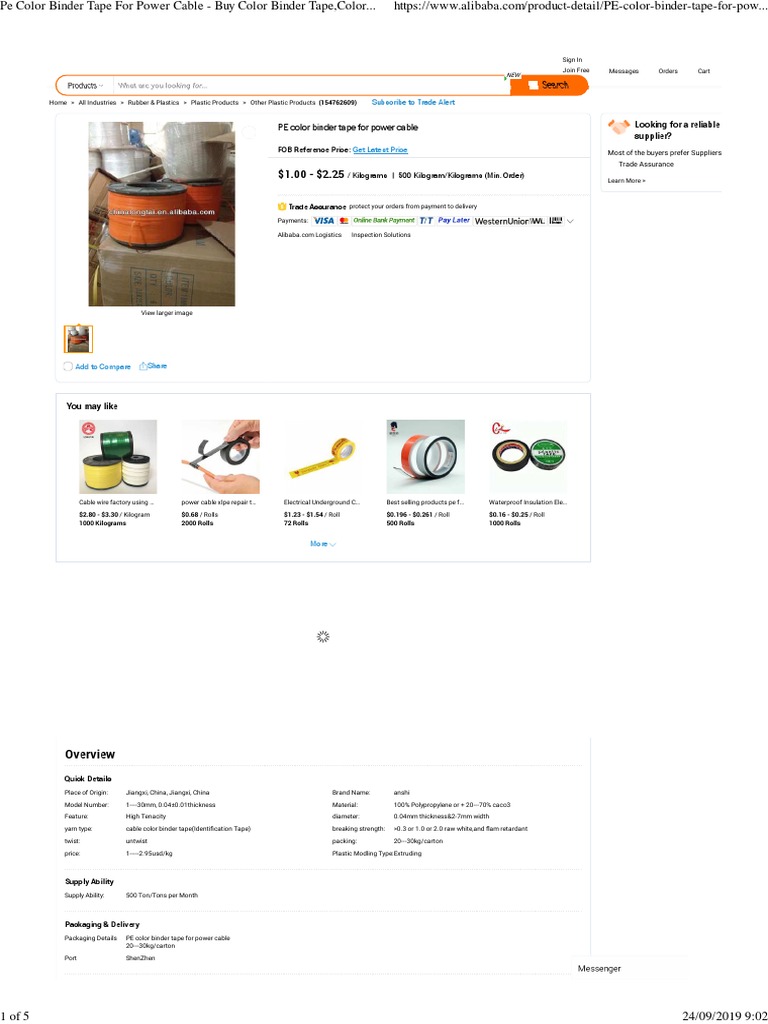Pe Color Binder Tape For Power Cable - Buy Color Binder Tape, Color ...