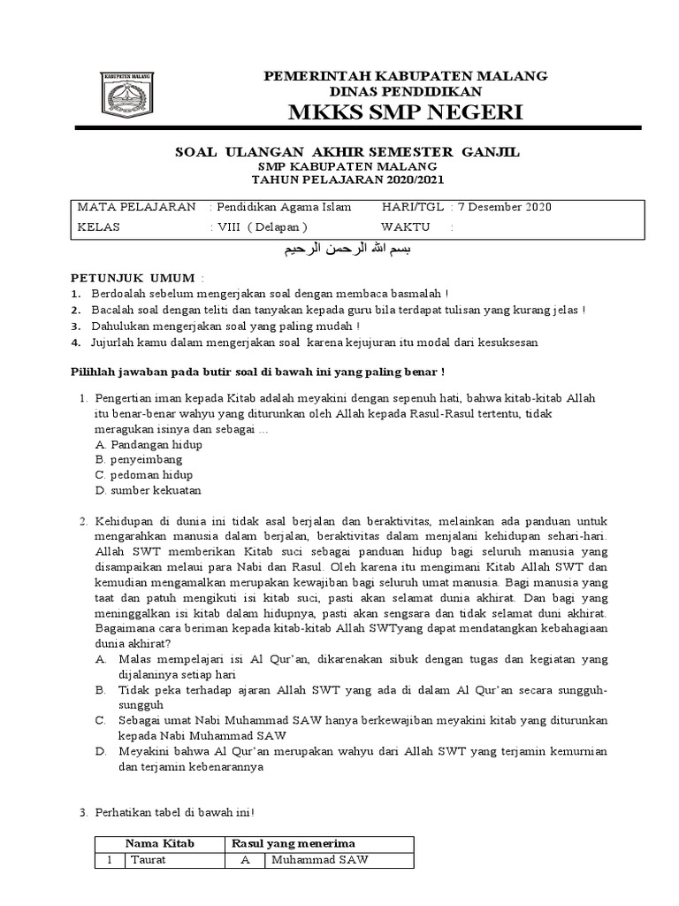 Naskah Soal Kelas 8 Ganjil | PDF