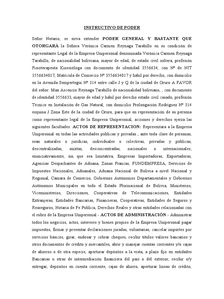 Instructivo de Poder Carmen Reynaga | PDF | Judicaturas | Apelación