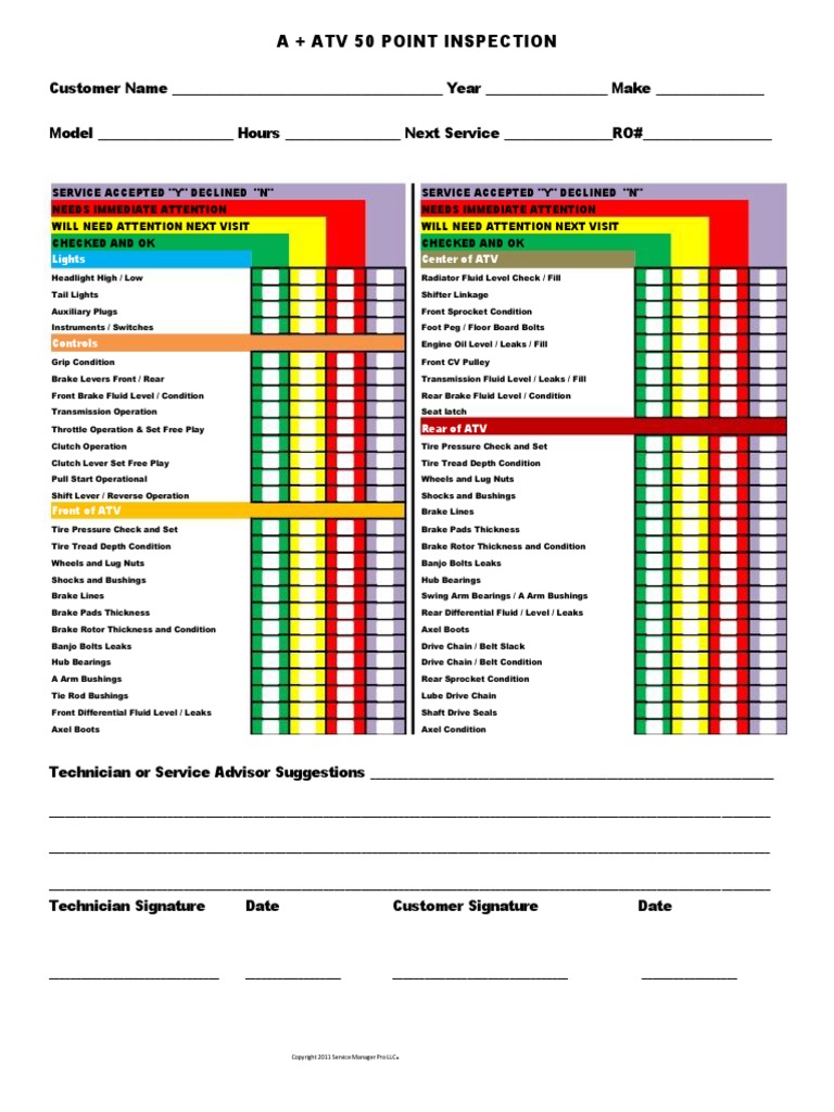 50 Point ATV Inspection Form | PDF | Brake | Clutch