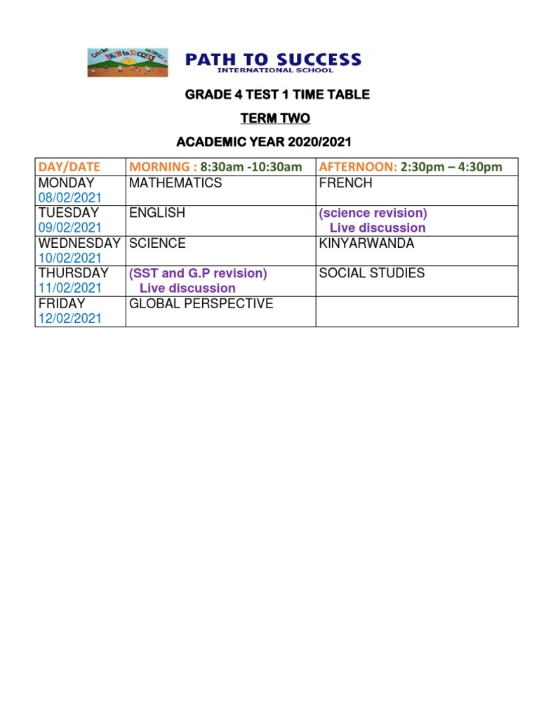 Mid Term 2 Test Time Table Updated | PDF