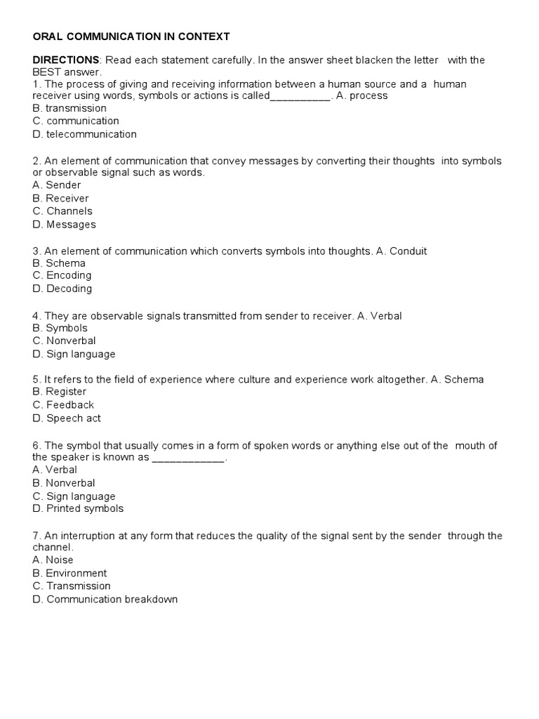 Practice Test | PDF | Communication | Nonverbal Communication
