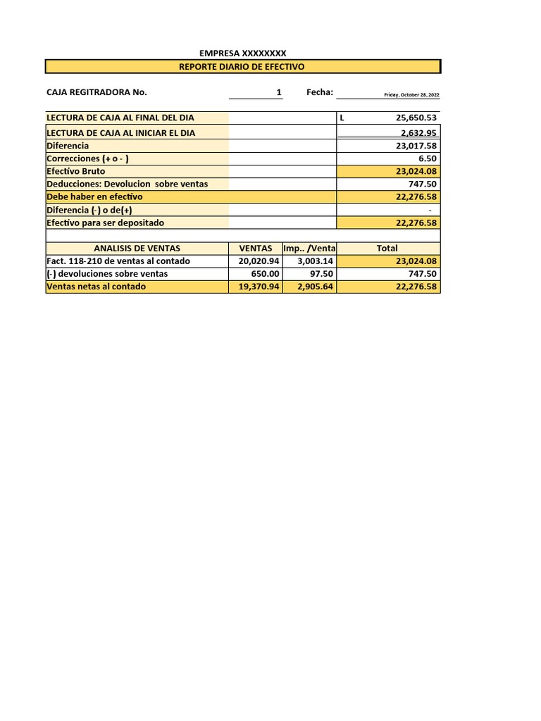 Reporte Diario de Caja | PDF