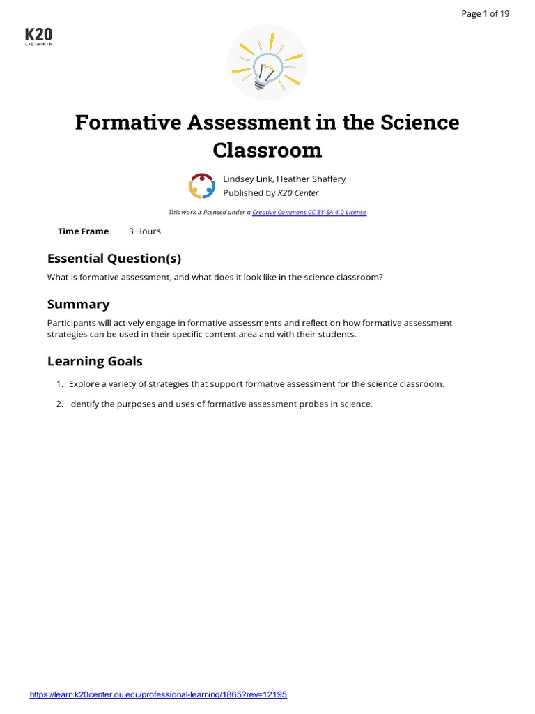 Formative Assessment in The Science Classroom | PDF | Educational ...