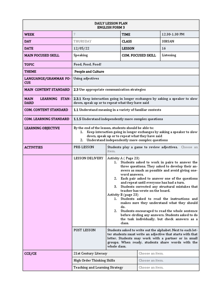 12mei 3ihsan | PDF | Lesson Plan | Teaching
