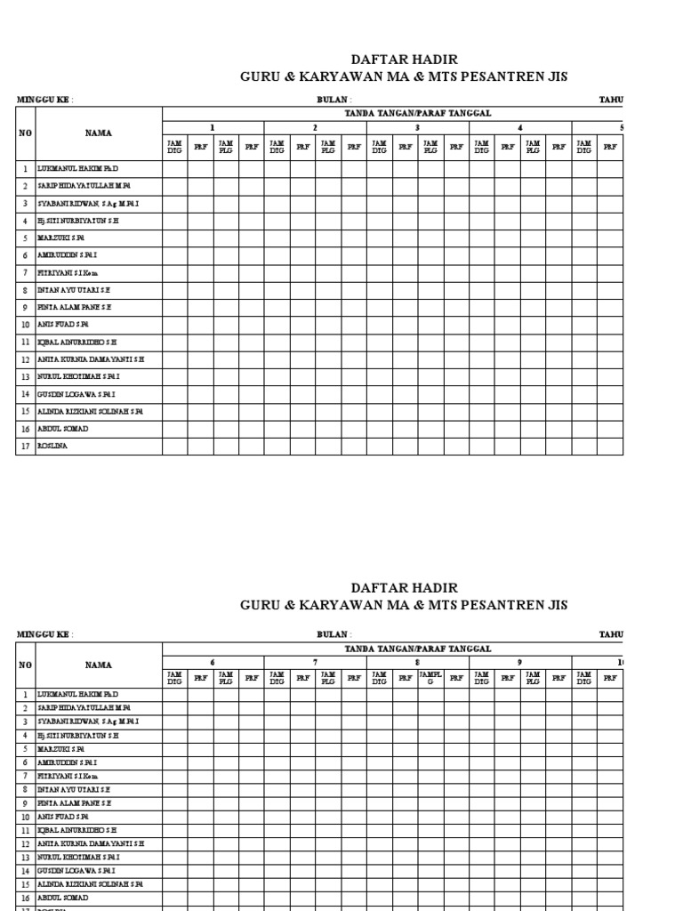 Tabel Absensi Guru 2 | PDF