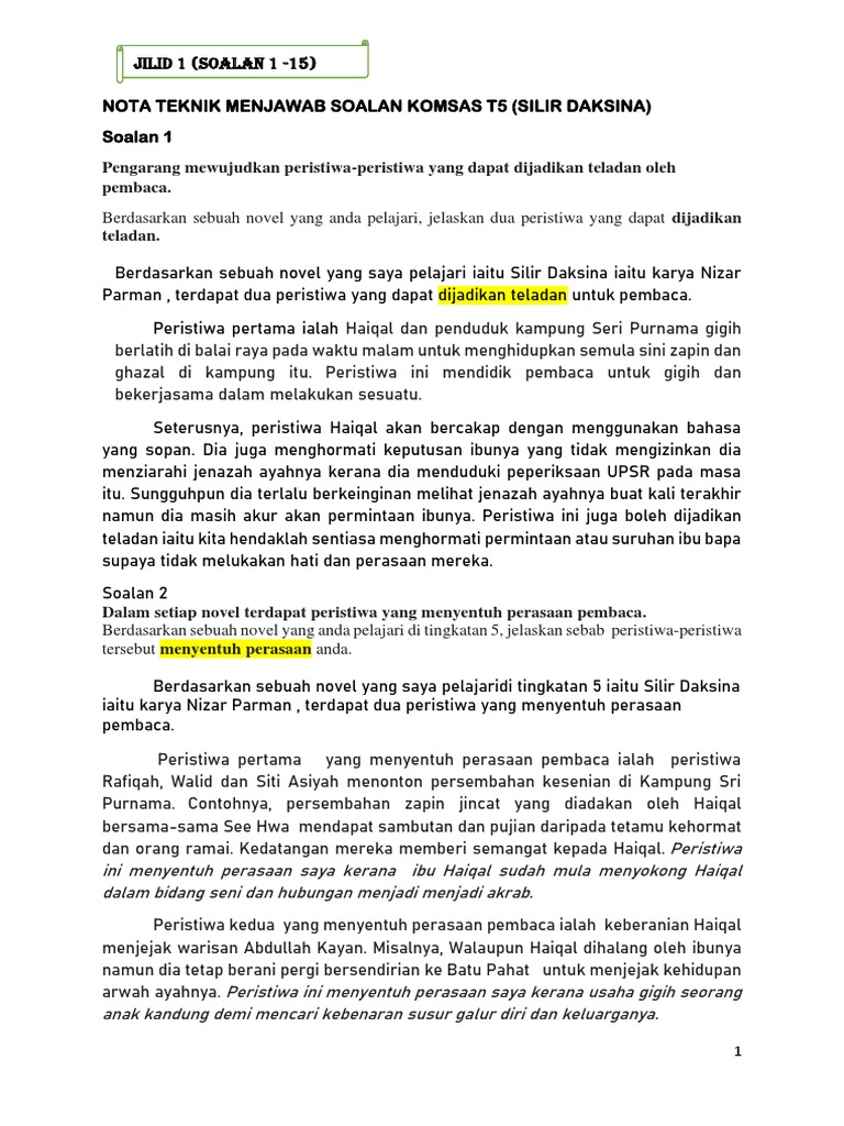 Nota Teknik Menjawab Soalan Komsas T5 | PDF | Fiksi Umum