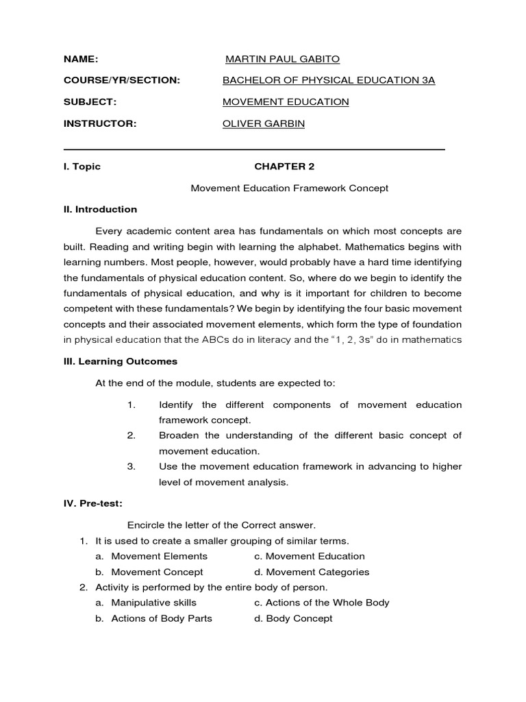 2week 2 Movement Eucation Movement Education Framework Concept ...