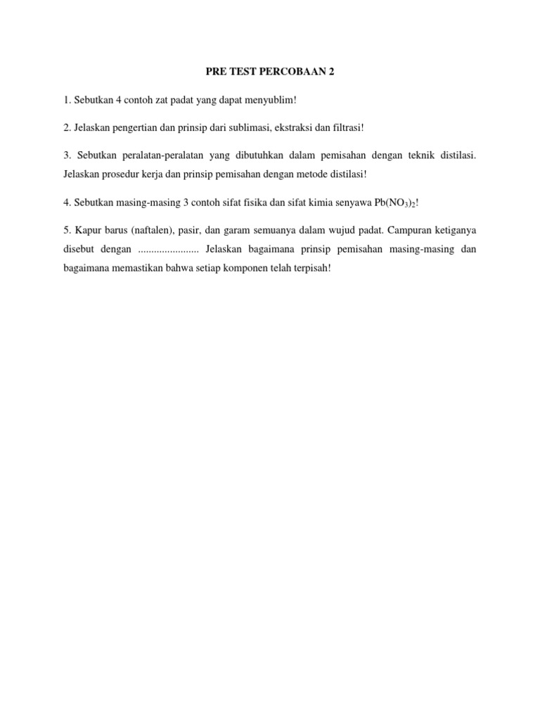 Pre Test Percobaan 2 | PDF
