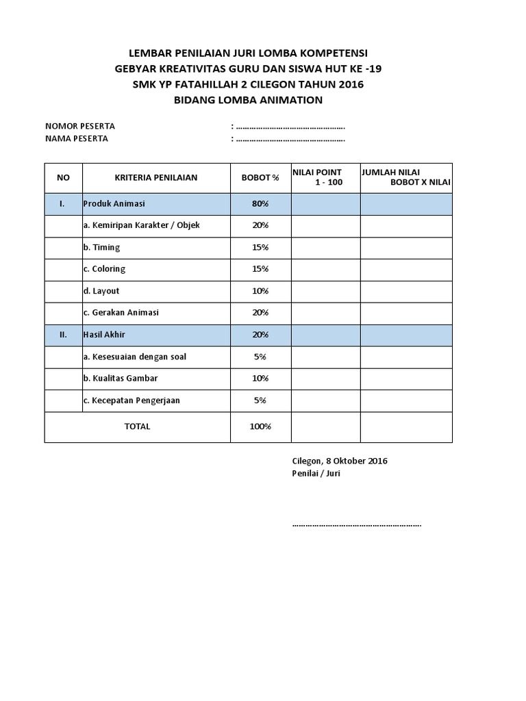 Form Nilai Animasi | PDF