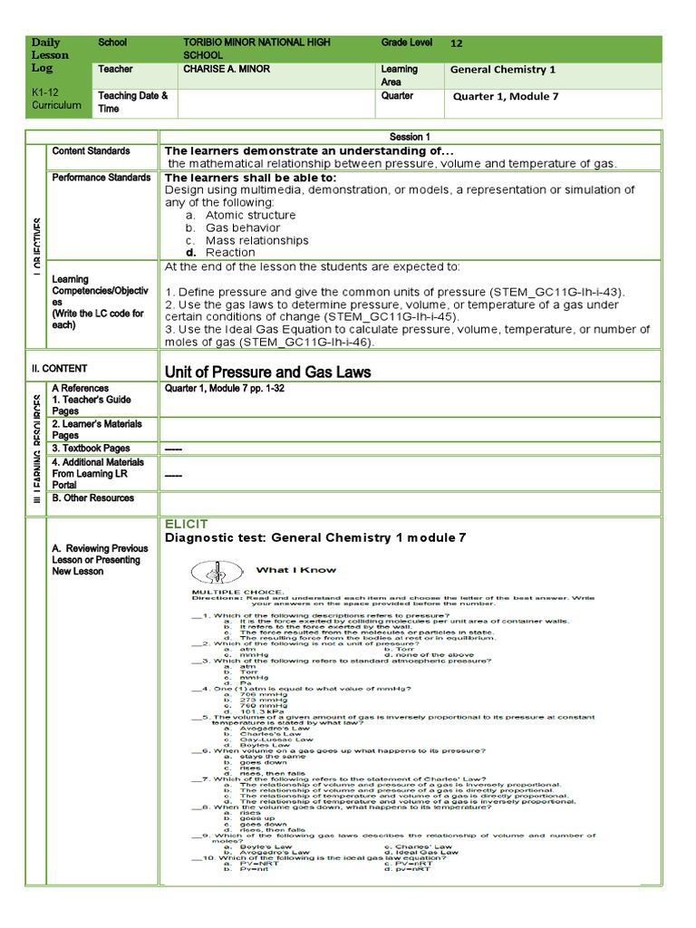 Lesson Plan For Gas Law | Download Free PDF | Gases | Learning