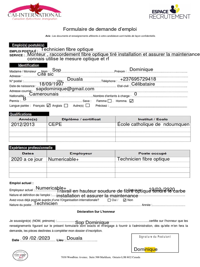 Demande d'installation fibre Numericable | PDF | Technologie et ingénierie