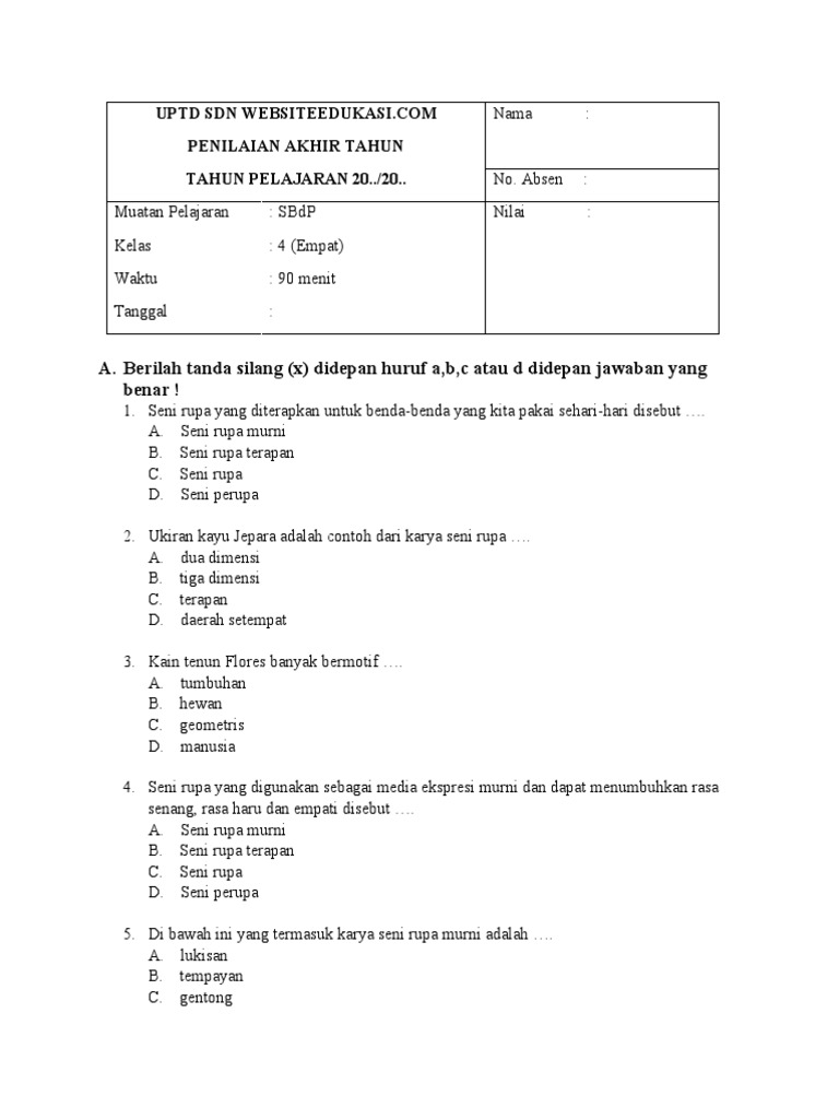 Soal PAT SBDP Kelas 4 | PDF