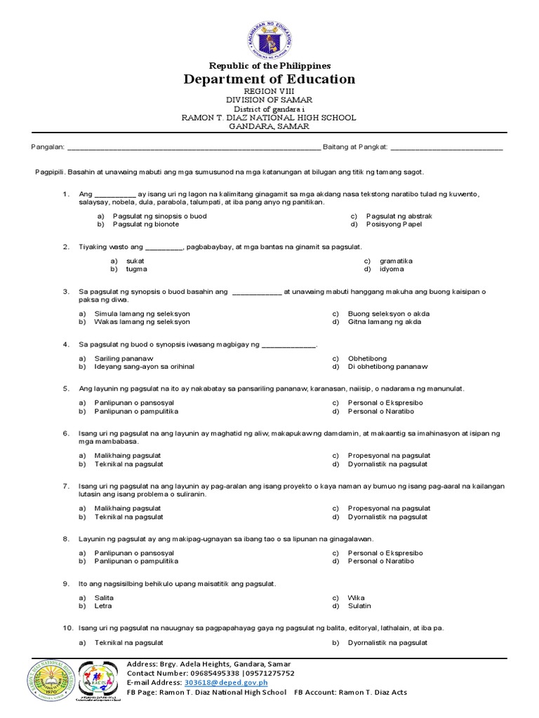 Summative Quarter 1 FLP | PDF