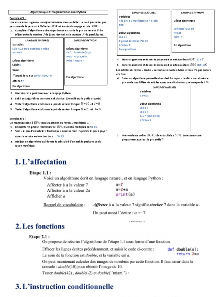 Exercices d'algorithmes en Python | PDF | Python (Langage de programmation) | Programmation ...
