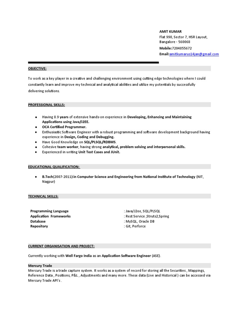 Amit Kumar Resume Java | PDF | Pl/Sql | Oracle Corporation