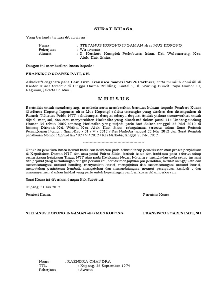 Surat Kuasa Hukum dan Keuangan | PDF