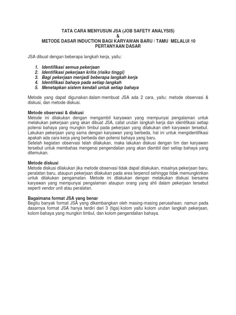 Cara Membuat Jsa (Job Safety Analysis) | PDF