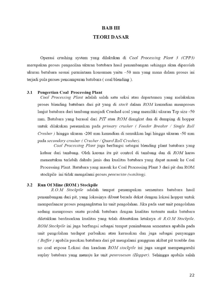 Teori Dasar Coal Processing Plant (CPP) | PDF