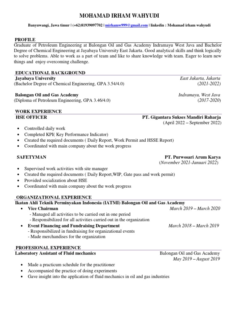 Mohamad Irham Wahyudi CV | PDF